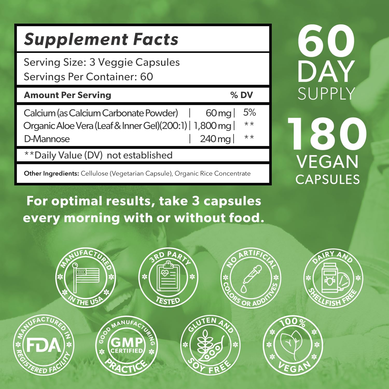 Intimate Rose Aloe Vera Capsules - IC Supplements - 200x Concentrate Pure Aloe Vera + D-Mannose + Calcium - Easy to Swallow Aloe Vera Pills