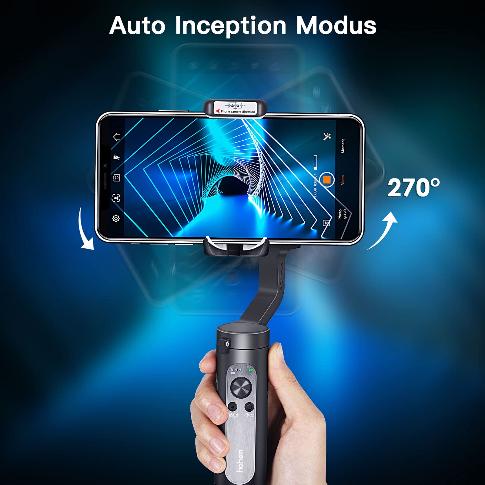 Hohem iSteady X Gimbal Smartphone Gimbal Stabilizer 3-Axis Gimble Moment Story 270° Roll Inception Mode Compatible with iPhone 14/13/12/11 Mini/Plus/Pro/Max & Android Smartphones (Black)