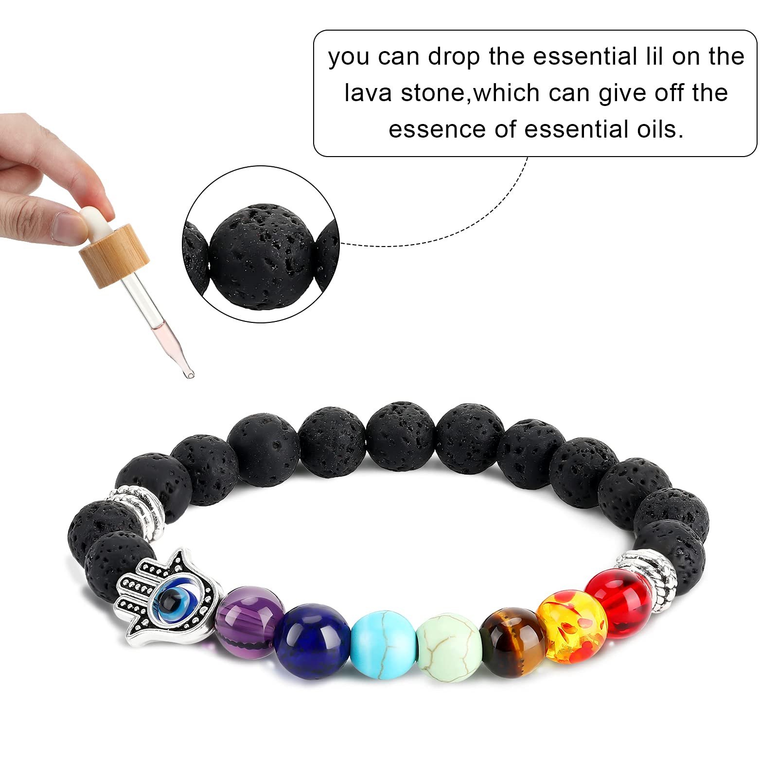 Hicarer 4 Pieces Evil Eye Bracelet Set Hamsa Charm Beaded Bracelets Chakra Charm Stretch Bracelet for Women(Elegant Style)