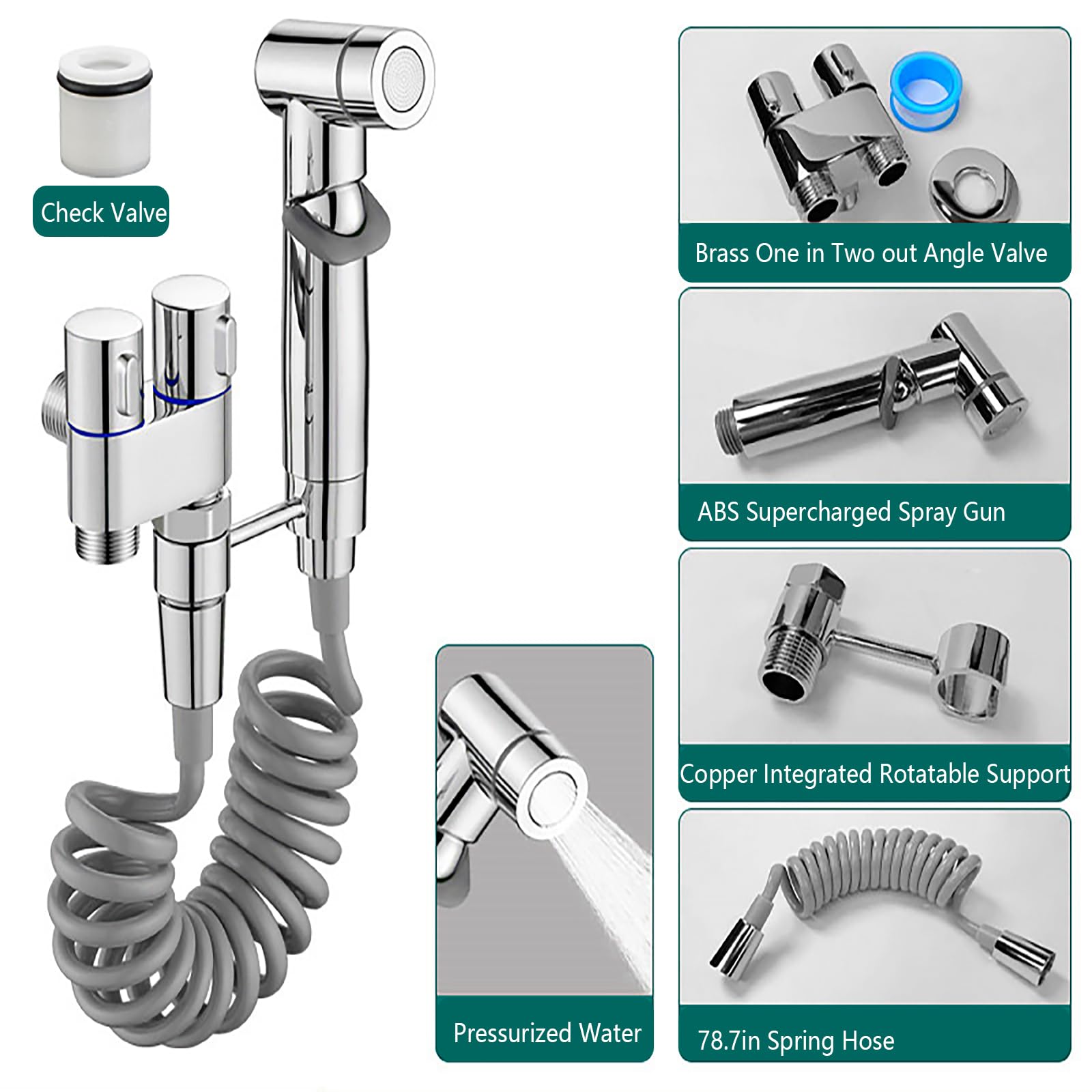 Handheld Bidet Sprayer for Toilet,1-In-2-Out Dual Control Valve,Mini Toilet Faucet Sprayer Kit Butt Washer,Hand Shower Bidet Attachment for Washing Machine and Toilet (Silver)