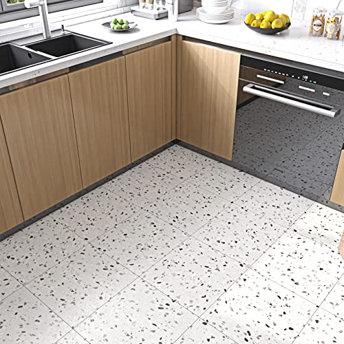 FunStick 30 Pack Peel and Stick Floor Tile Bathroom Flooring 12x12 In Thick Grey Floor Tiles Peel and Stick Waterproof Self Adhesive Terrazzo Vinyl Flooring Tiles for Kitchen Bedroom Laminate Flooring