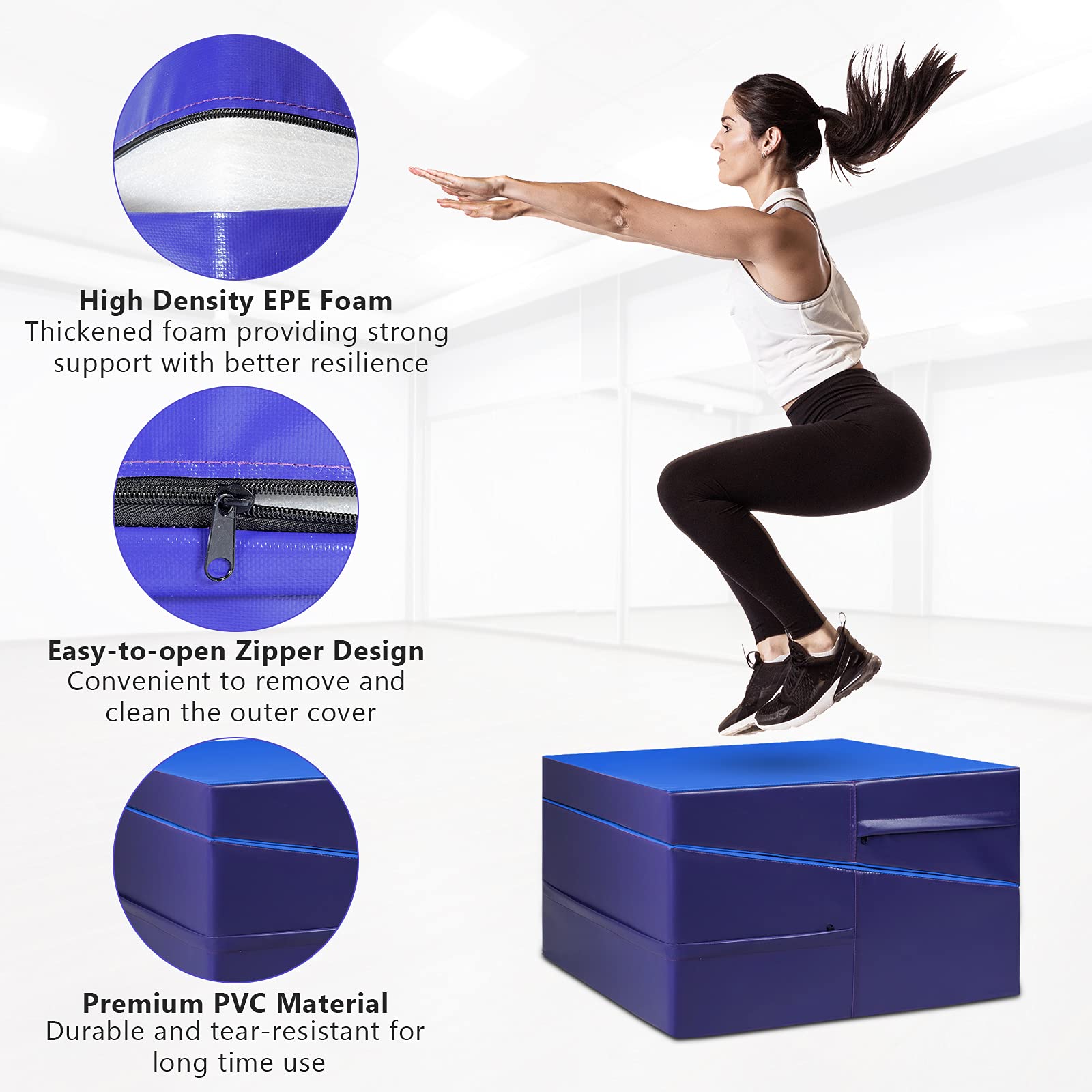 GYMAX Incline Gymnastic Mat, Folding and Non-Folding 60βx30βx14β Tumbling Cheese Wedge Mat for Gymnastic, Martial, Cheerleading, Dance Yoga Stretch Training Practice, Kids Girls Adult (Blue)
