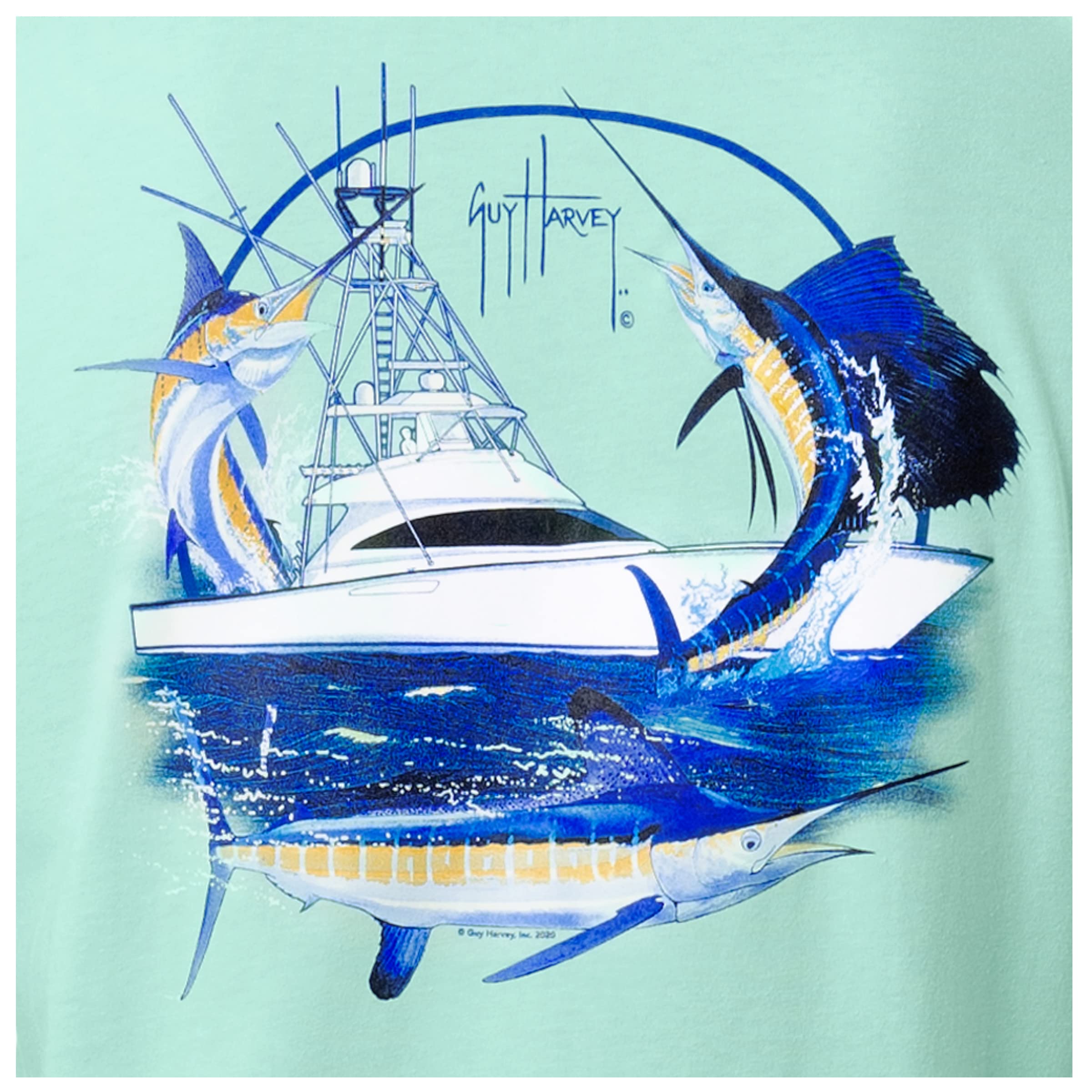 Guy Harvey Men’s All American Short Sleeve T-Shirt, Coastal Blue Heather/All American, X-Large