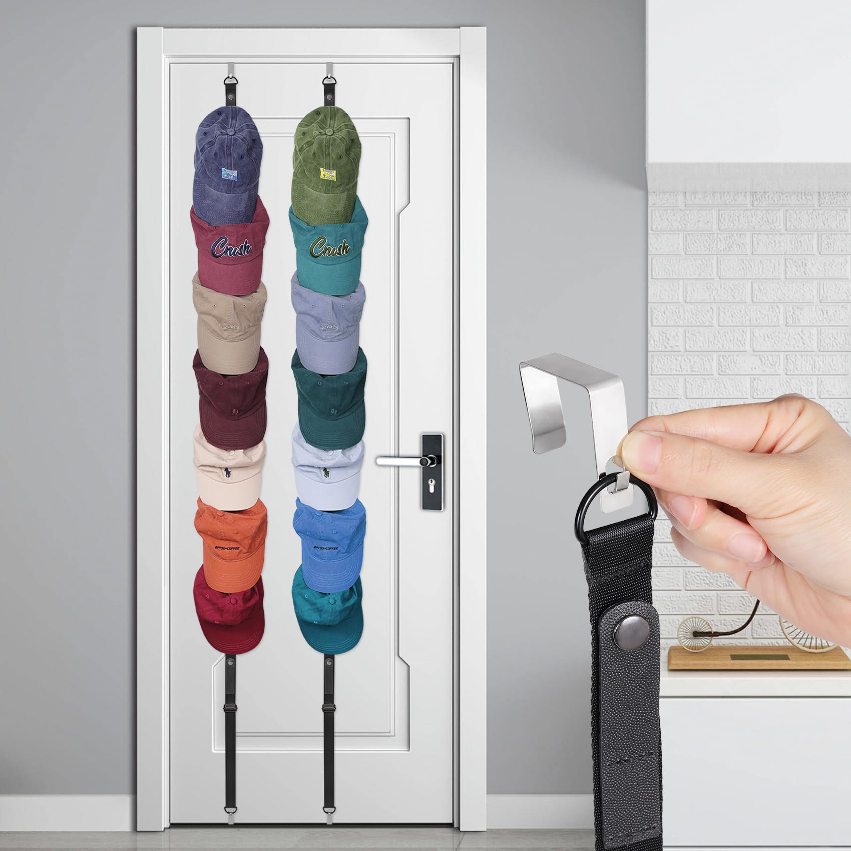 Vigorwise Hat Rack, Hat Racks for Baseball Hats, Hat Organizer for Closet Door, over the Door Hat Rack, Hat Organizer with Buttons Adjustable Hat Racks Hold 18 Snap Back Hats, Never Fall Off