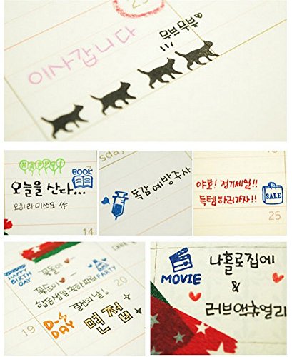 Wooden Rubber Stamps,Youkwer 25 Pcs Mini Cute DIY Diary Stamps Set with Wooden Box (Happy Life,Set of 25)