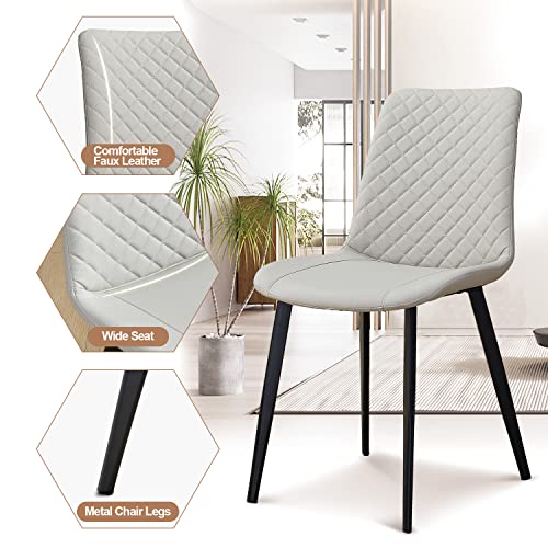 seonyou Beige Dining Chairs Set of 6 for Kitchen Dining Room, Upholstered Leather Mid Century Modern Dining Chair