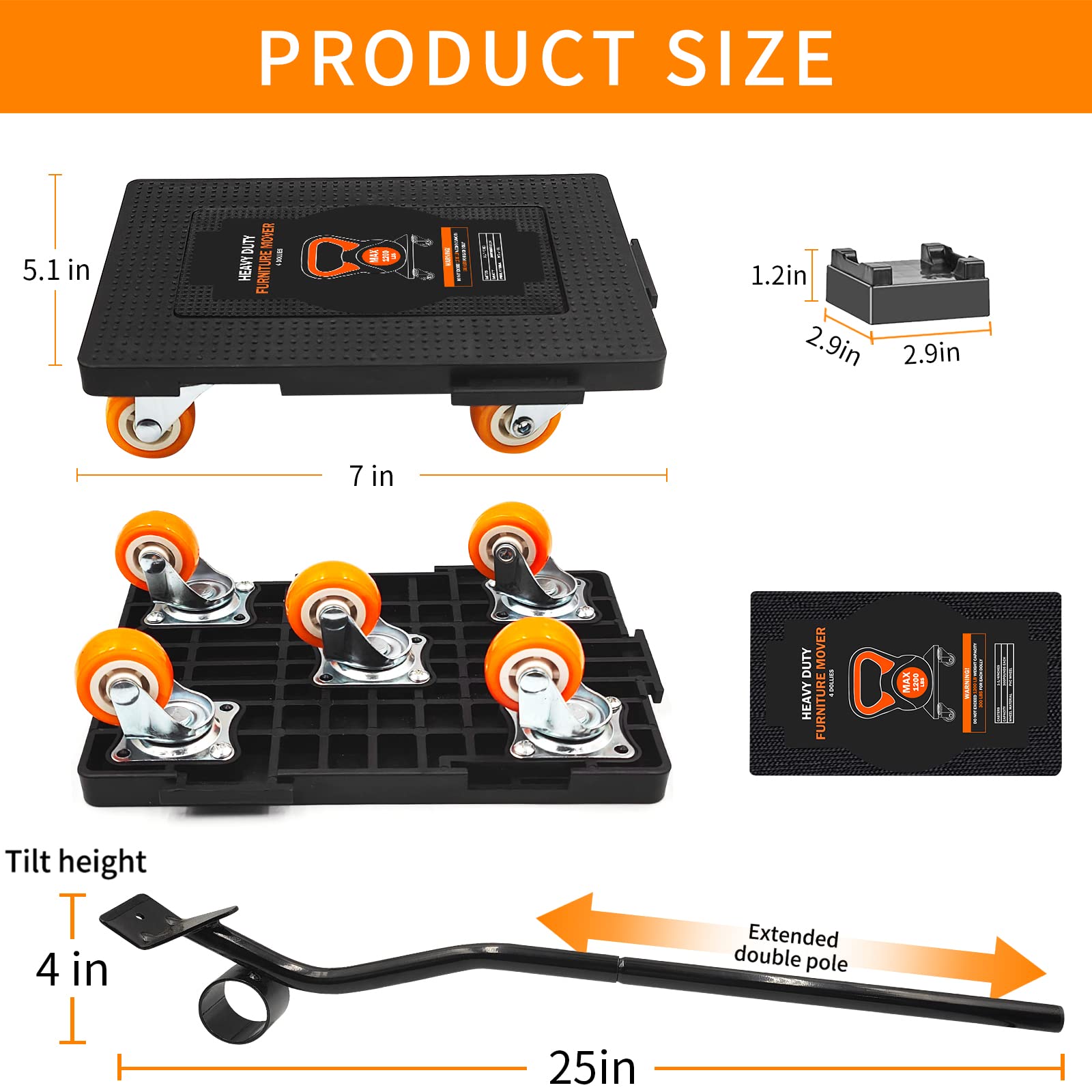 Furniture Lifter Movers Tool Set, 360° Rotation Furniture Dolly Heavy Duty, Furniture Movers with 5 Wheels, Maximum Load 1200 Lbs, for Moving Heavy Furniture, Refrigerator, Sofa (4 Pack)