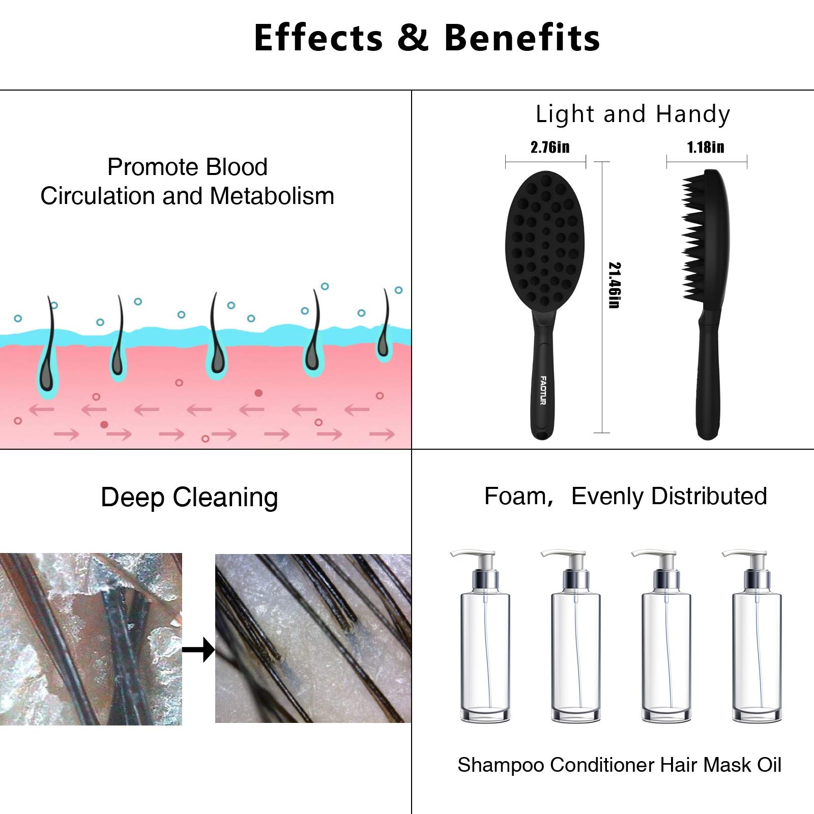 Hair Shampoo Brush, FAOTUR Scalp Care Hair Brush with Soft Silicone Scalp Massager (Pink)