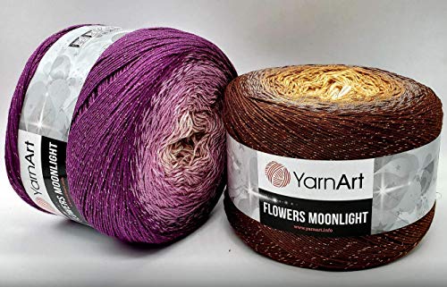 YarnArt Flowers Moonlight Glitter Cotton Yarn, Weight 9.17oz Length 1093 Yards Rainbow Crochet, Metallic Lurex Handknit Shiny, Silvery Cake, Multicolor Cotton,Rainbow Crochet (3253)