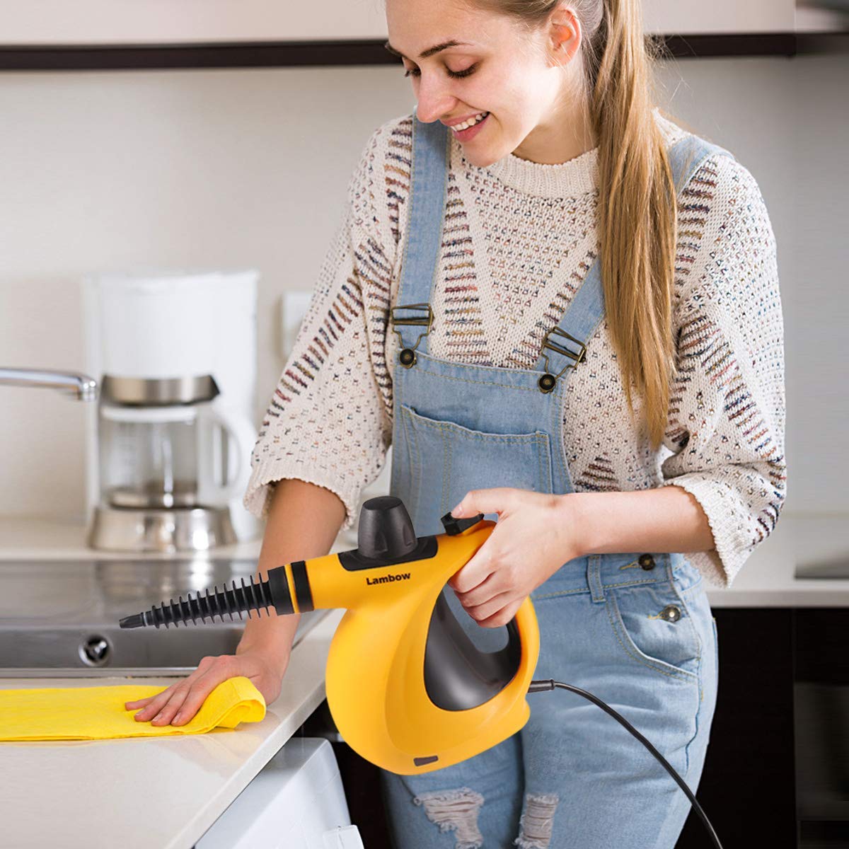Handheld Pressurized Steam Cleaner with 9-Piece Accessory Set - Multi-Purpose and Multi-Surface All Natural, Chemical-Free Steam Cleaning for Home, Auto, Patio, More