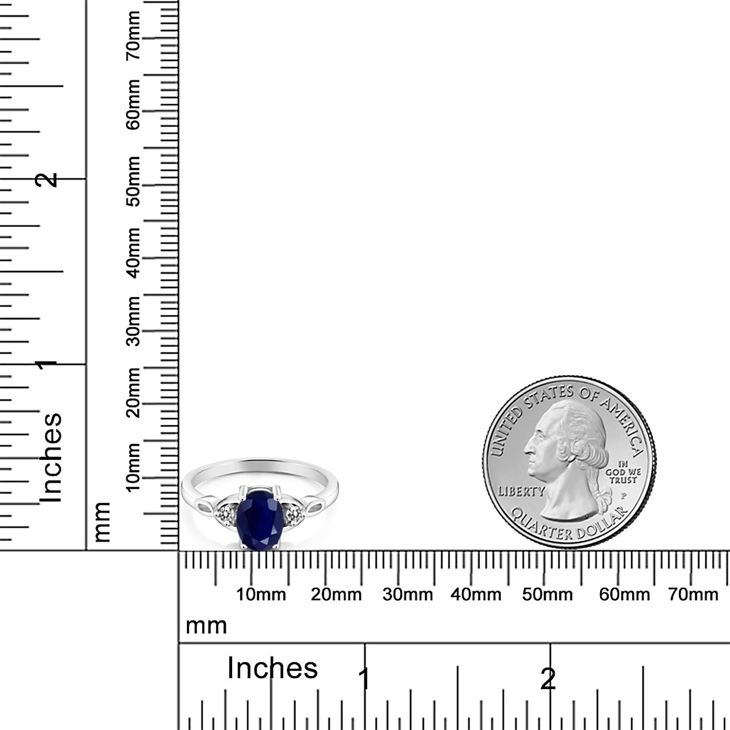 Gem Stone King 925 Sterling Silver Blue Sapphire and White Diamond Ring | 3-Stone Ring For Women | 1.87 Cttw | Gemstone September Birthstone | Oval 8X6MM | Available In Size 5, 6, 7, 8, 9
