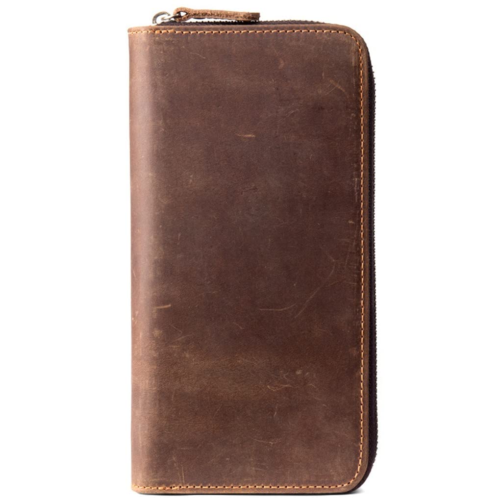 LIUZH Vintage Handmade Leather Purse Long Zipper Hand Hold Bag Money Clip Wallet Men's Storage Bag Wallet