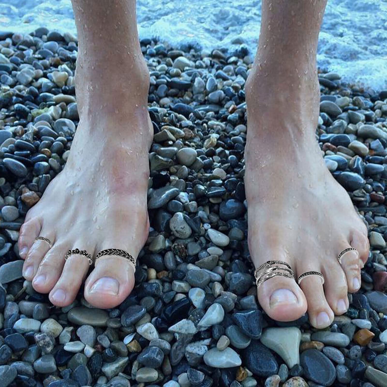 Harry and Henry 12Pcs Silver Toe Rings for Women Open Toe Rings Set Adjustable Barefoot Foot Jewelry for Summer Beach