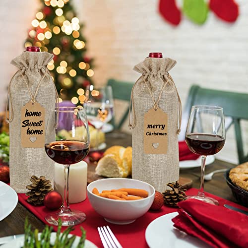 Qibote Burlap Wine Bags with Drawstrings, Wine Bags Gift - Single Reusable Bottle Bags Perfect for Travel, Wedding, Birthday, Housewarming and Dinner Party (12 Pcs - Brown)
