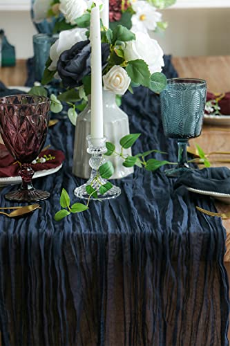 Uwilowe 5 PCS 13Ft Navy Blue Table Runner, Boho Gauze Cheese Cloth Table Runner Rustic Sheer Runner 160inch Long for Wedding Bridal Baby Shower Birthday Party Cake Table Decorations