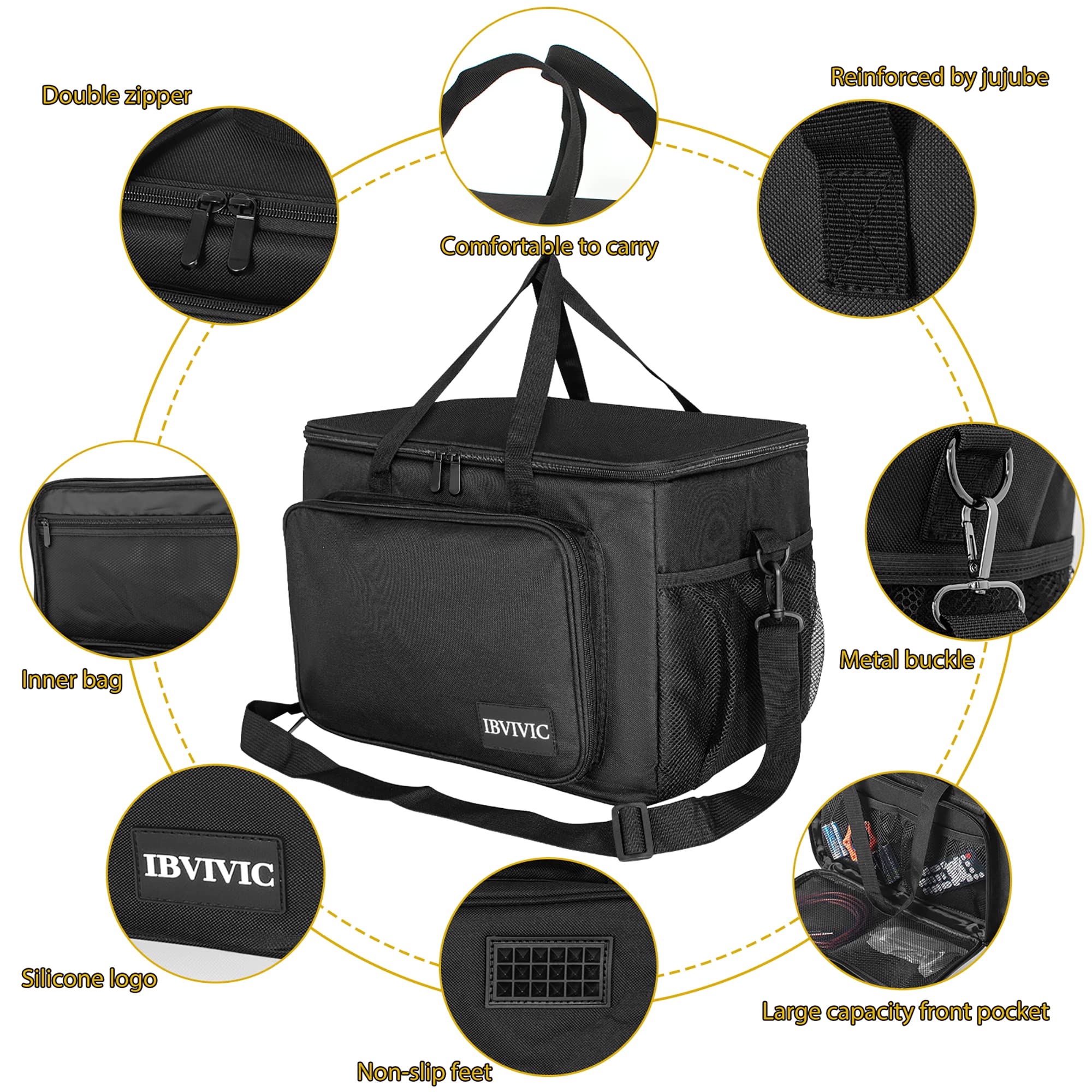 IBIVIVIC 15 Slots Wireless Microphone Bag with Foam, Microphones Nylon Bag with Shoulder Strap, BLACK