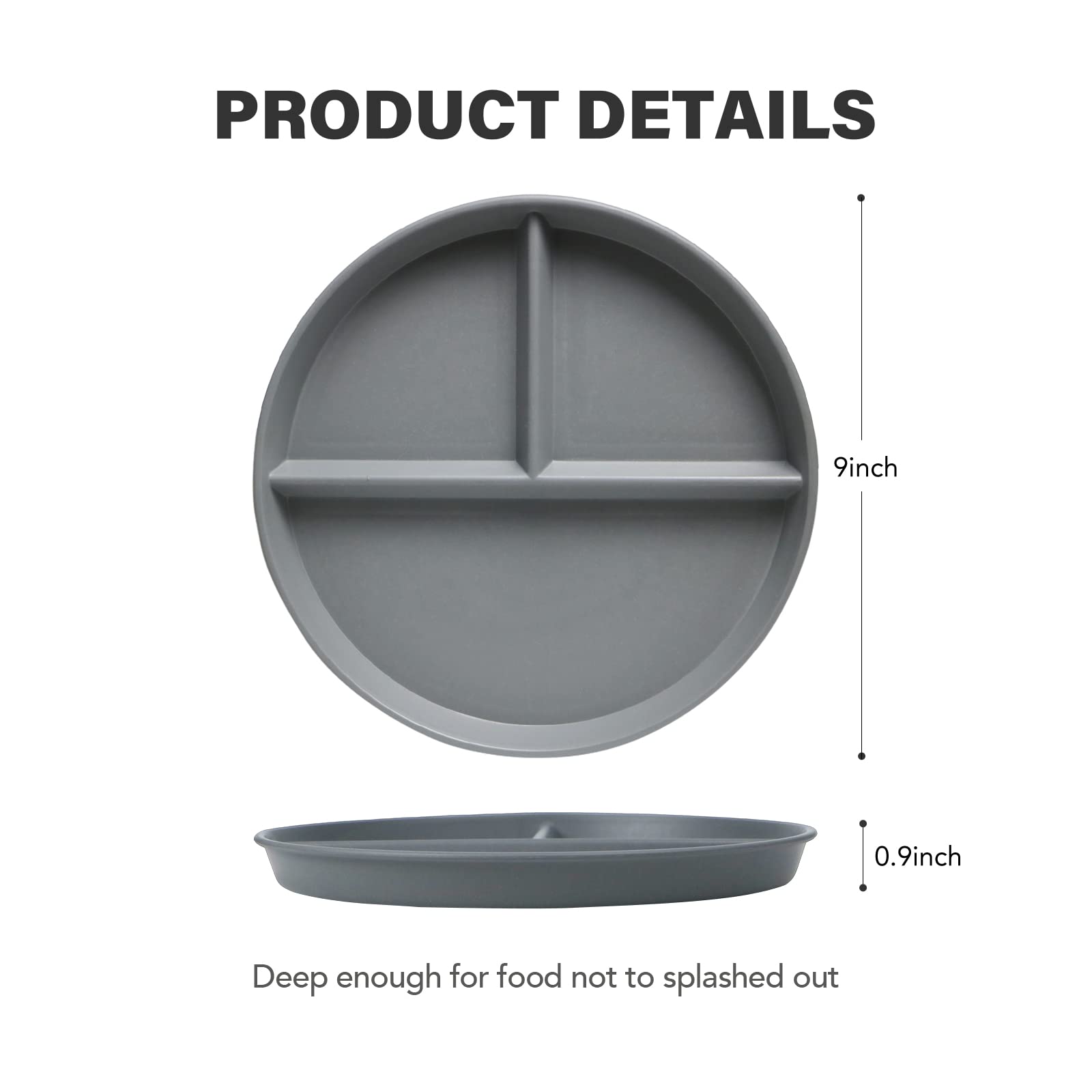 greenandlife 9 Inch (4PCS) Unbreakable Divided Plates for Kids Adults, Dishwasher & Microwave Safe Compartment Plates, Lightweight Reusable Plastic Portion Control Plates, BPA Free and Healthy