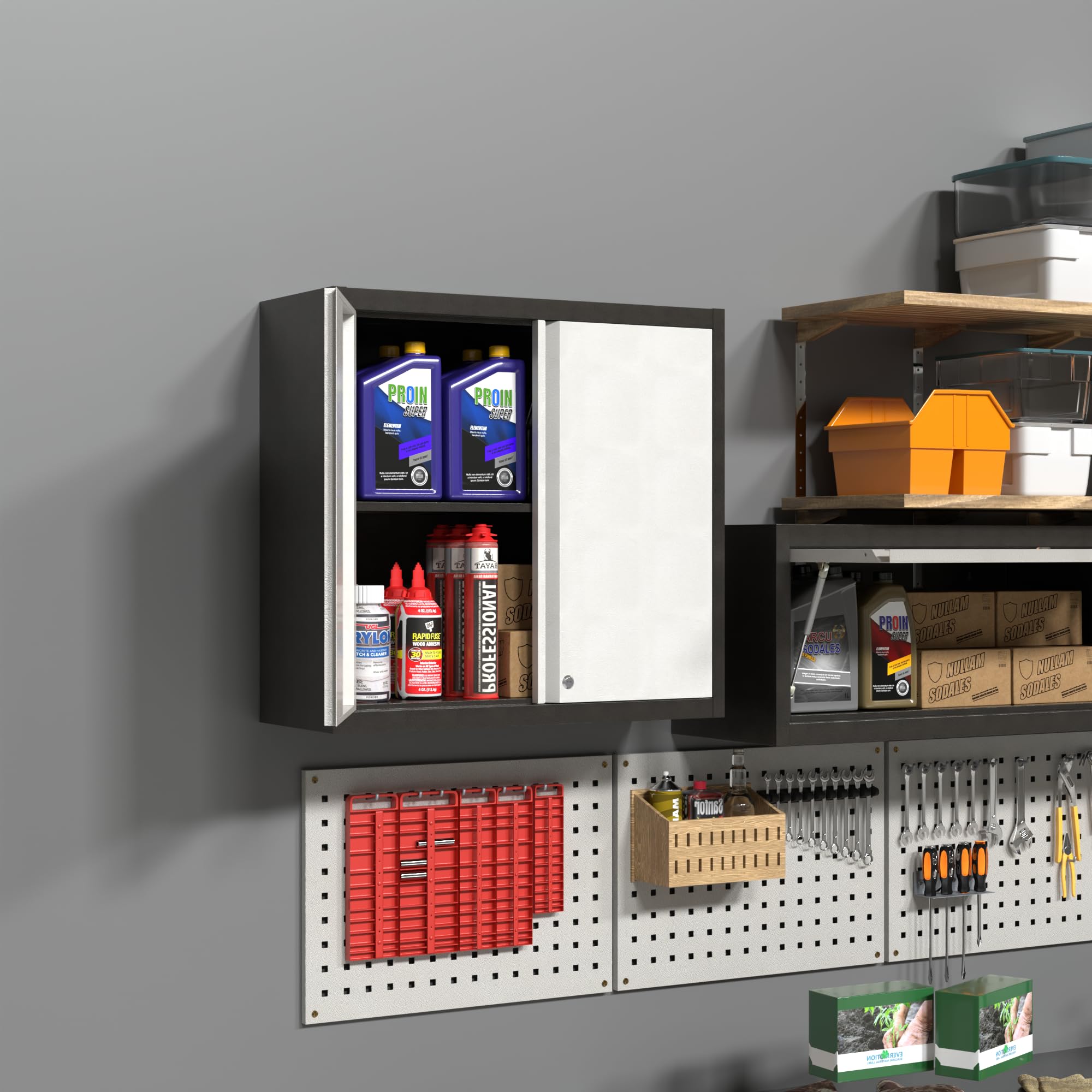 GangMei Metal Wall Storage Cabinet, Lockable Steel Garage Tool Chests with 2 Doors and 1 Adjustable Shelf for Home Office Garage Basement Pantry School and Workshop, Assembly Required