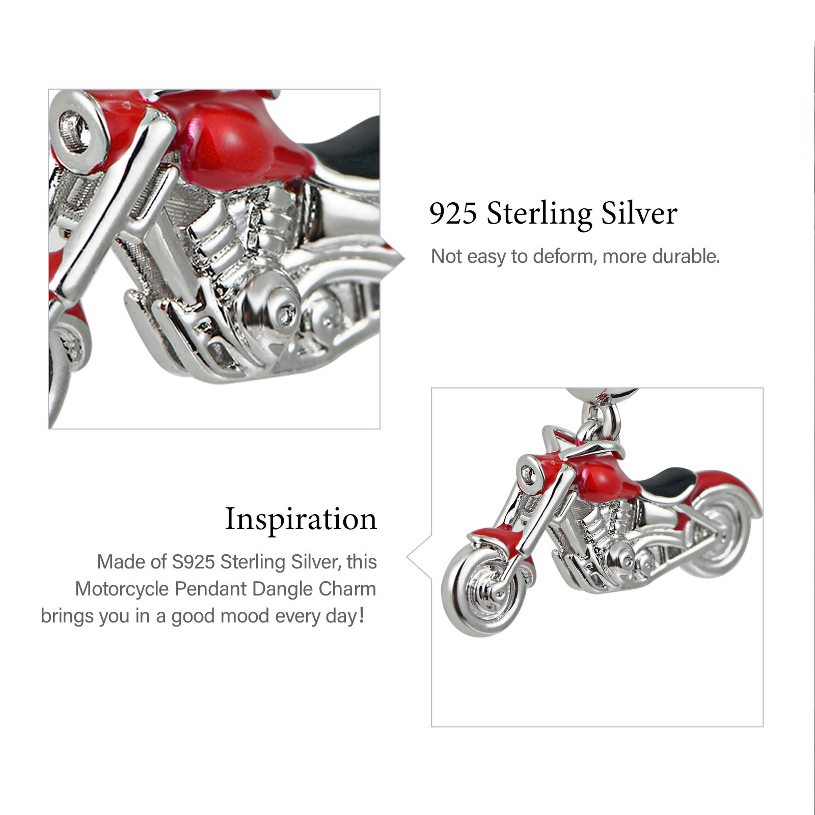 GNOCE Motorcycle Pendant Charm Sterling Silver Dangle Charm For Bracelet/Necklace For Women