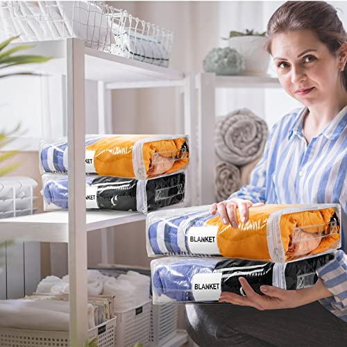 Set of 20 Clear Zippered Storage Bags Sheet Bags for Storage Sweater Storage Bags Zippered Cloth Bag with Handle Pocket for Bed Sheet Sweaters Blankets Throws Pillows Crafts, 11 x 15 x 4 Inch