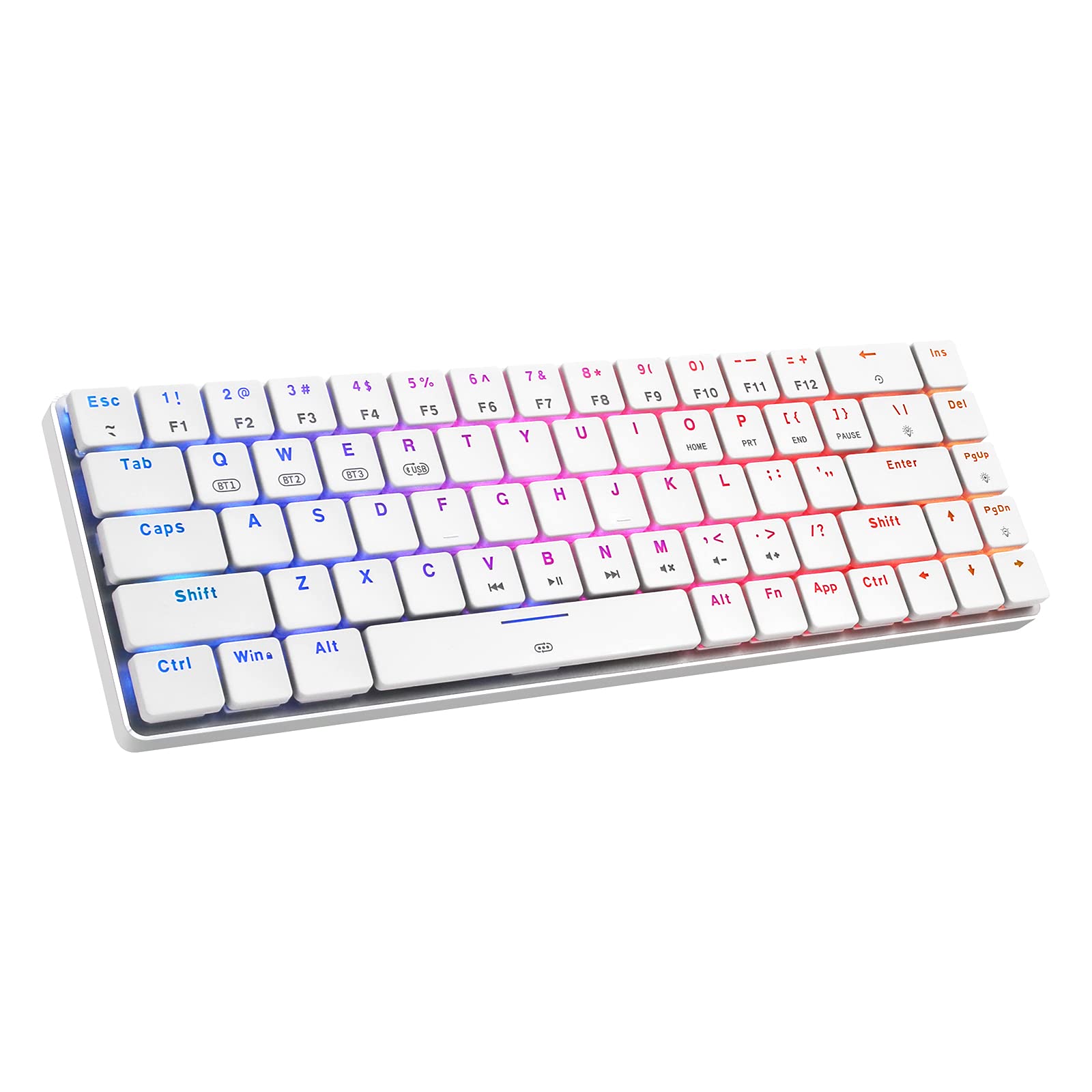 HUO JI 60% Compact RGB Wireless Mechanical Gaming Keyboard, Red Switches, Bluetooth 5.0, Wired Keyboard 69 Keys for PC Tablet Laptop Cell Phone, White