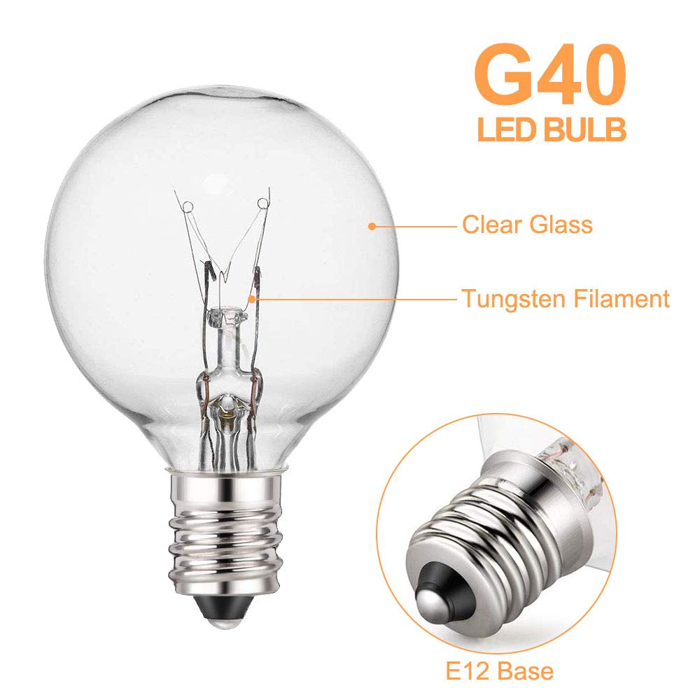 G40 LED Replacement Bulbs, 2700K Warm White String Outdoor Light Bulbs 1W Replace up to 5W, E12 Base Patio Light Bulbs, Small Dimmable Globe Bulbs for Indoor Outdoor Decor… (2200K)
