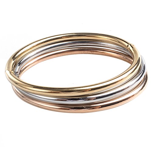 Gevanya Women's Polished Round Hinge Tiny Bangle Bracelet Gold/Rose Gold/Silver (Silver)