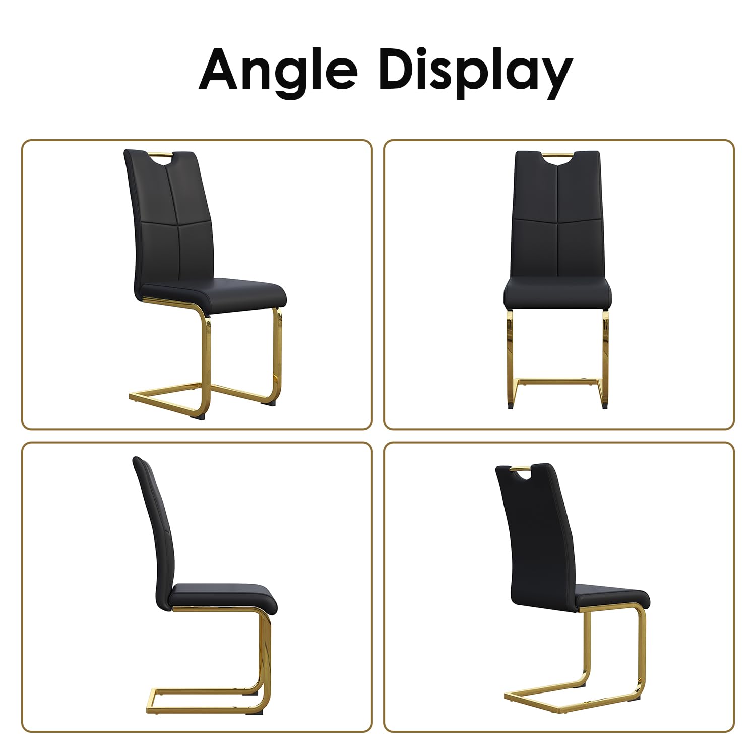 HAIZAO Dining Table Set for 4, Modern Rectangular Tempered Glass Top Table and PU Leather Chairs for Dining Room, Living Room, Kitchen, Plain Back, White with Gold Base