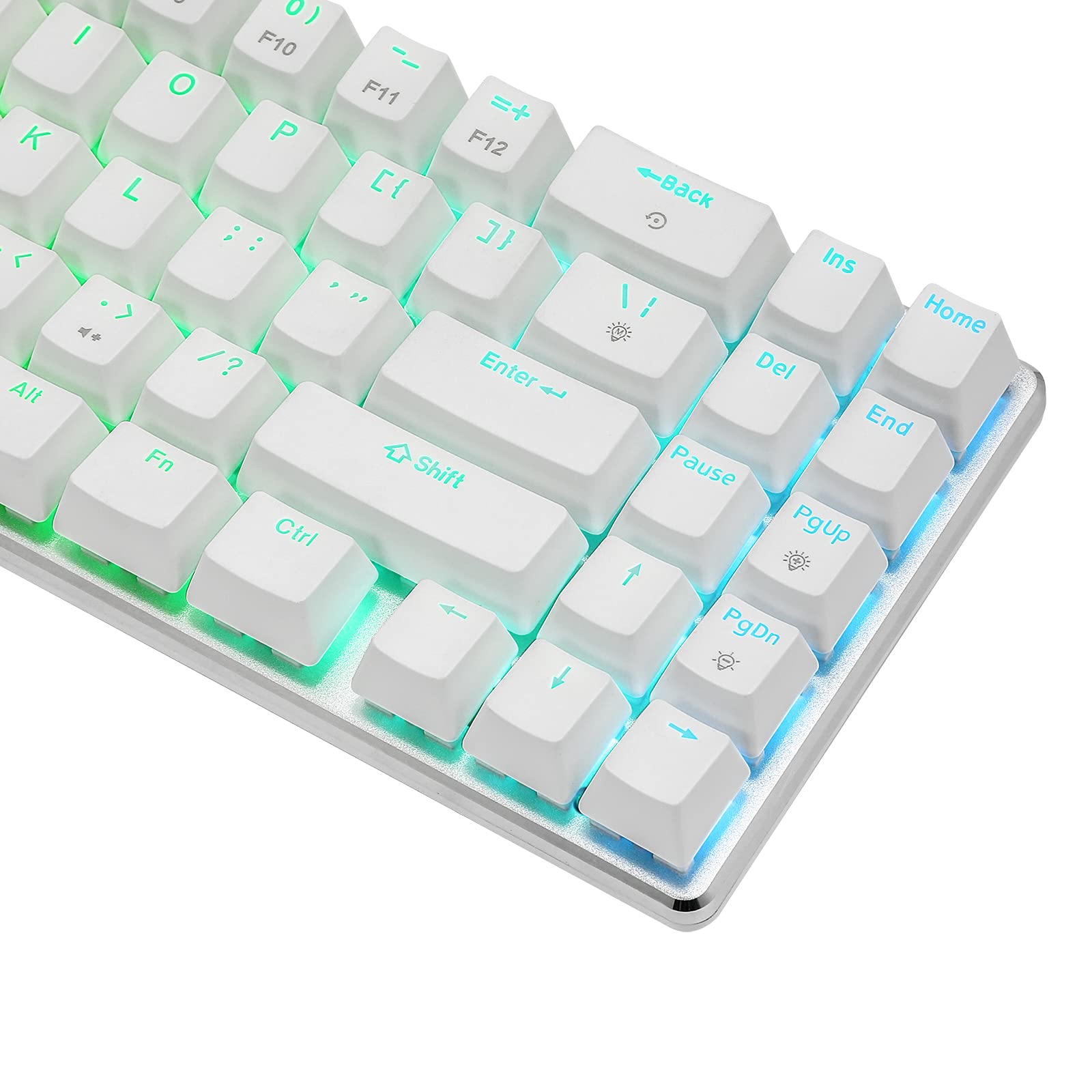 HUO JI 60% Compact RGB Wireless Mechanical Gaming Keyboard, Red Switches, Bluetooth 5.0, Wired Keyboard 71 Keys for PC Tablet Laptop Cell Phone, White
