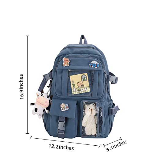 vfdgsaz Kawaii Backpack with Pin and Pendant,Cute Aesthetic Backpack ,Outdoor Sports Leisure Bag for Girls and Boys (blue,one size)