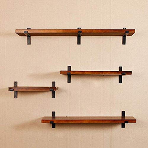PIBM Stylish Simplicity Shelf Wall Mounted Floating Rack Shelves Solid Wood Metal Bracket Separator Plate Multifunction Small Items Wear Resistant Save Space,8 Sizes, Wood Color , 60x30x2cm