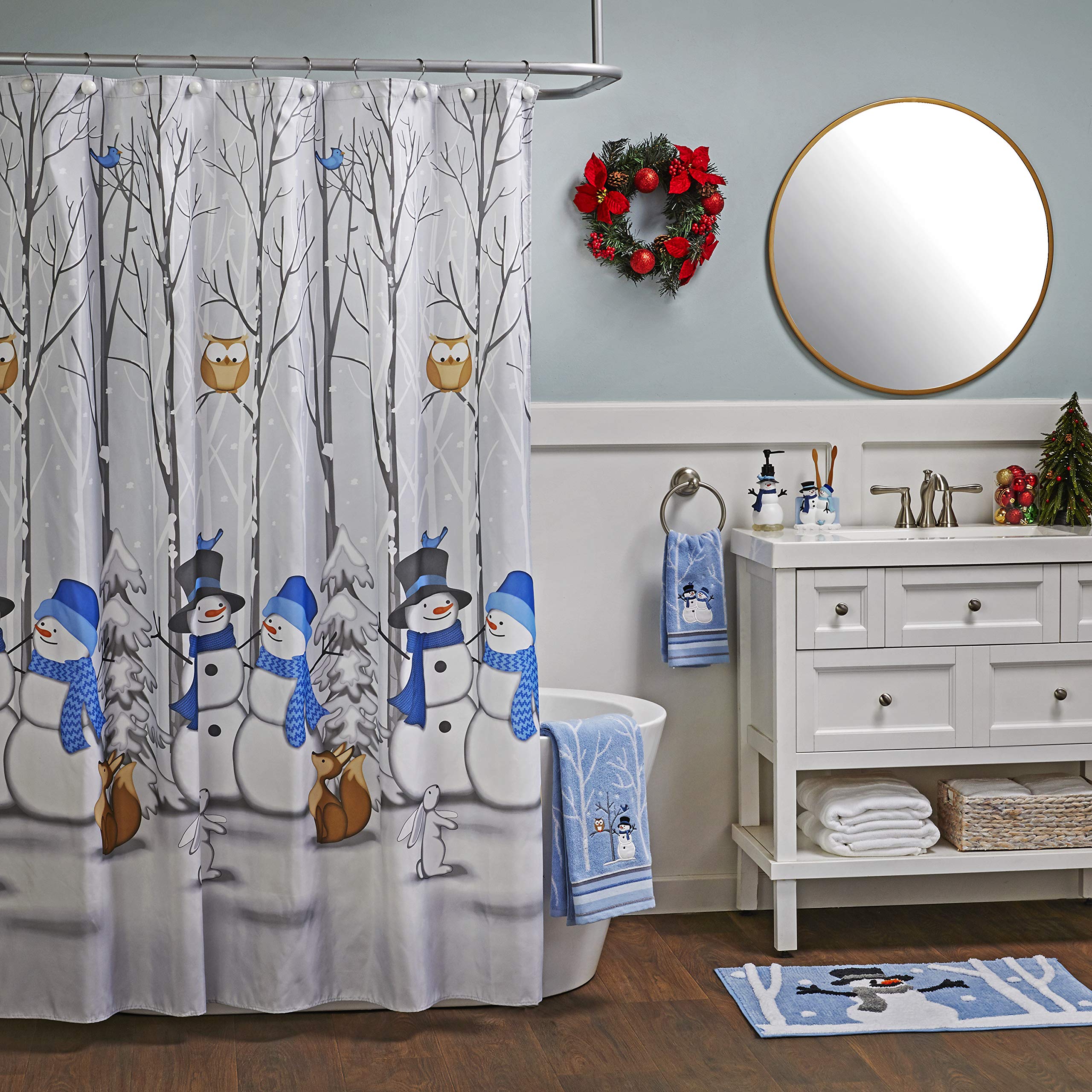 SKL Home Christmas Winter Friends Snowman Rug for Bath/Kitchen & Gift, Blue