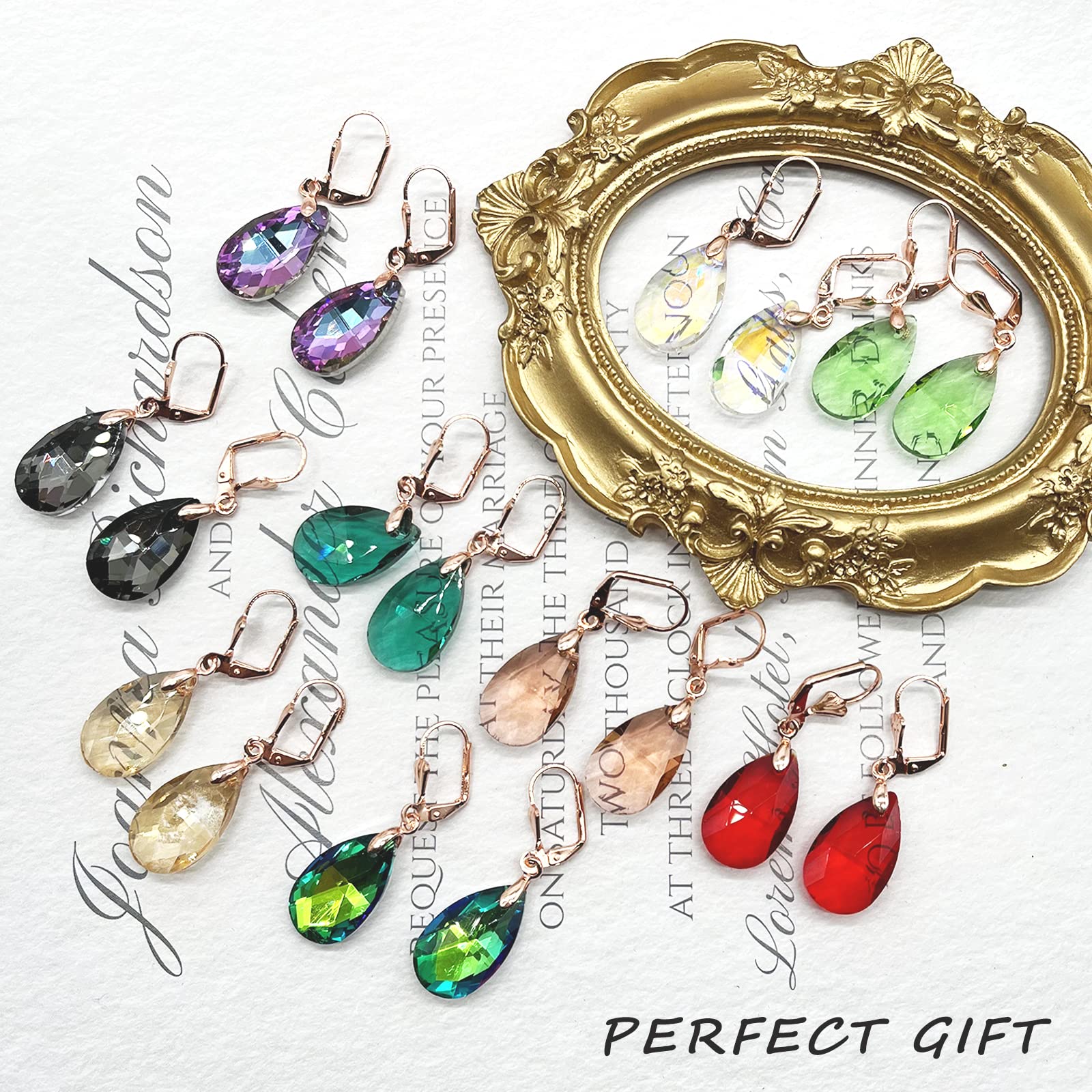 JEWPARK 16 Pairs Multi-color Dangle Earrings Set Crystal Dangle Drop Earrings Rainbow Crystal Earrings for Women