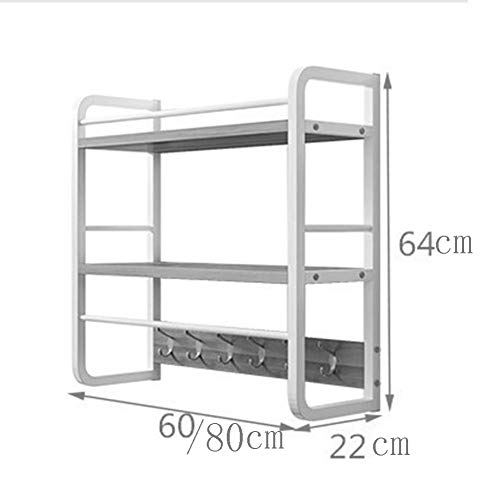 PIBM Stylish Simplicity Shelf Wall Mounted Floating Rack Shelves Iron Art Coat Rack Storage Kitchen Bathroom Doorway Hook Up,6 Colors,2 Layer, c , 60x22x64cm