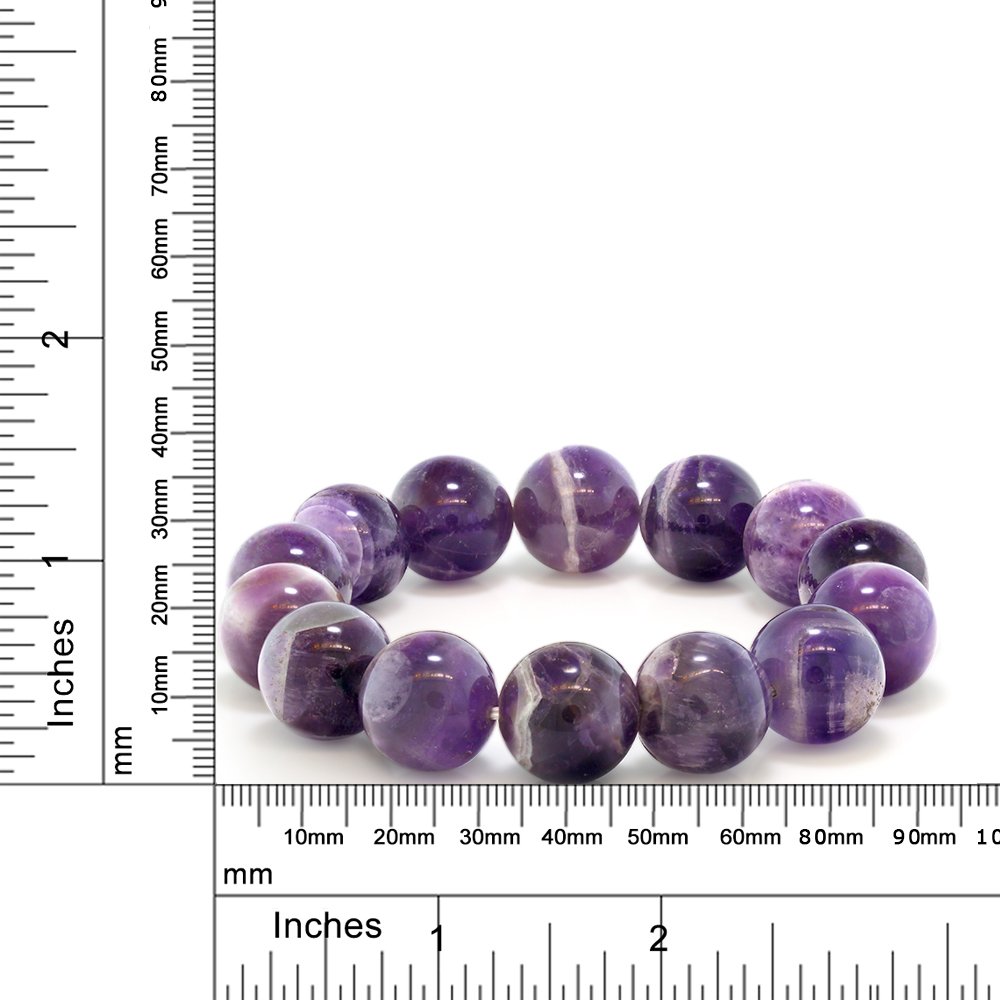 Gem Stone King Purple Amethyst Bead Gemstone Stretchy Bracelet For Women 8.5 Inch Round 16MM
