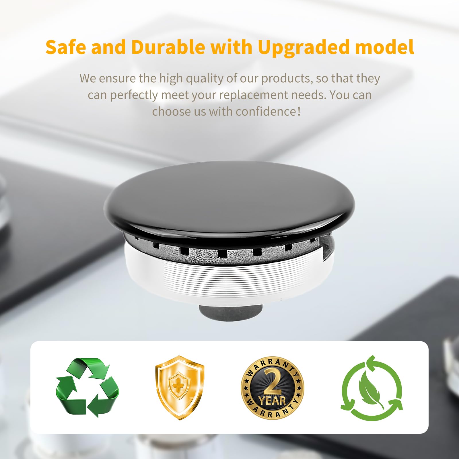 Gas Stove Burner Caps Set: Burner Gas Cooker Hat Set of 4,High Cooking Performance Stove Lids for Gas Burner Cap Cover Head Replacement Fits Specialised Models(Dimensions in Images)