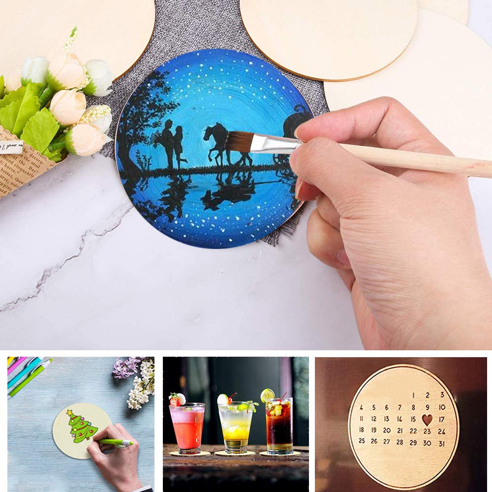 WLIANG 25 Pcs 4 Inch Wood Circles, Unfinished Wood Circles Round Disc Cutouts, 1/9 Inch Blank Round Wooden Circles for DIY Crafts, Painting, Staining, Coasters Making, Home Decorations