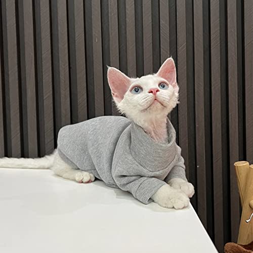Sphynx Hairless Cat Clothes Autumn Thicken Soft Turtleneck Hoodies Solid Color Cotton Pullover Cat Sweatshirt Pet Clothes (XL(8.8-11lbs), Grey)