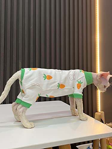 Sphynx Hairless Cat Clothes Autumn Cotton T-Shirts Four Leg Jumpsuit Base Shirts High Collar Pullover Cute Pattern Kitten Shirts Pet Clothes (L(6.6-8.8lbs), Carrot)