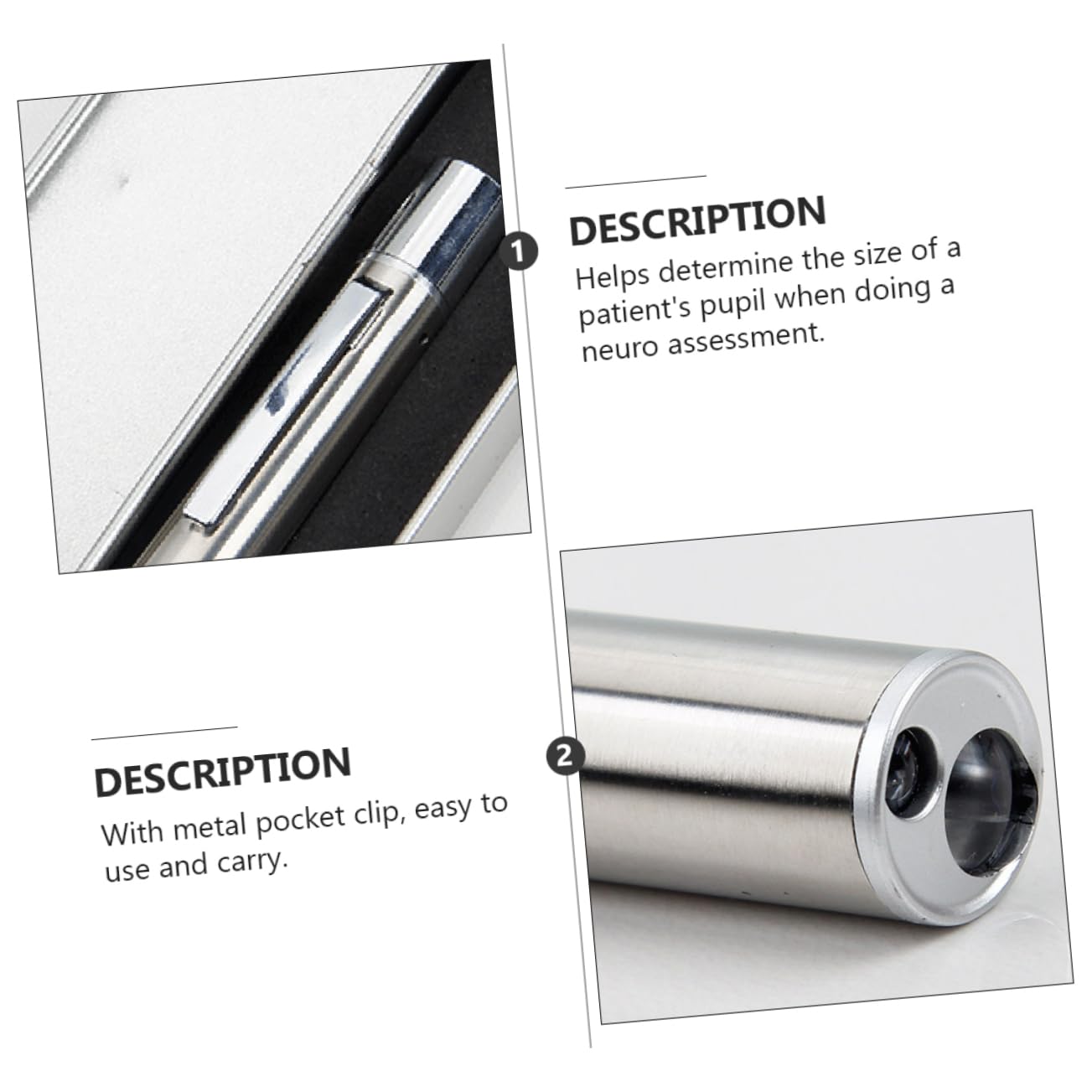 TOPPERFUN 2pcs Flashlight Waterproof Handheld Pen Light Pen Electric Torch Penlights Nursing Pen Lights Rechargeable Flash Light Medical Pen Light Pen for Doctors LED Silver Metal