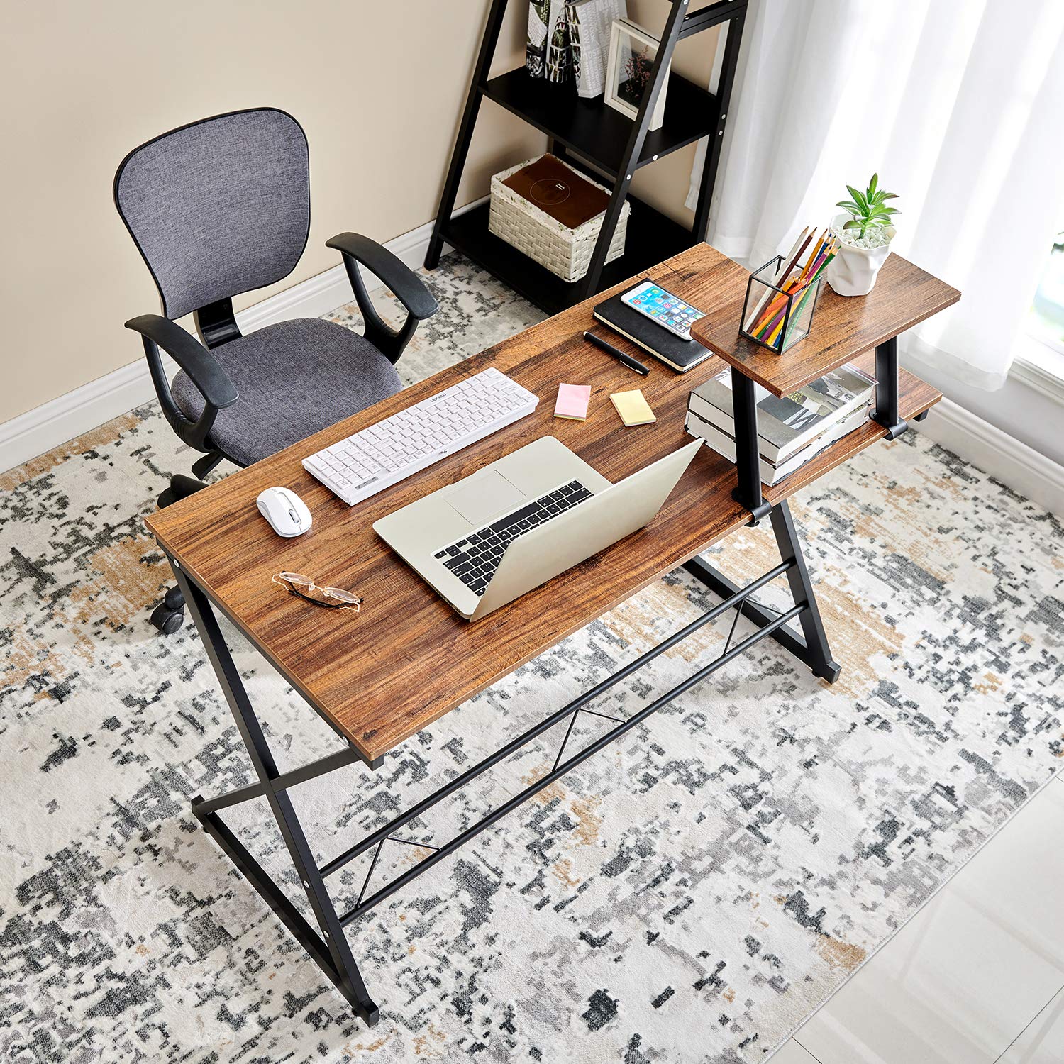 GreenForest Computer Desk 47” Small Writing Desk for Home Office Studying Gaming Laptop Table with with Moveable Shelf, Walnut