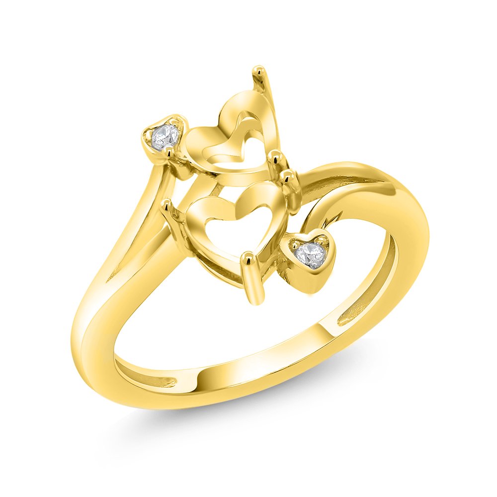 Gem Stone King 18K Yellow Gold Plated Silver Promise Customized Personalized and Engraving 2 Gemstone Birthstone For Her Heart Shape Name Engraved Engagement Ring For Women (Size 7)
