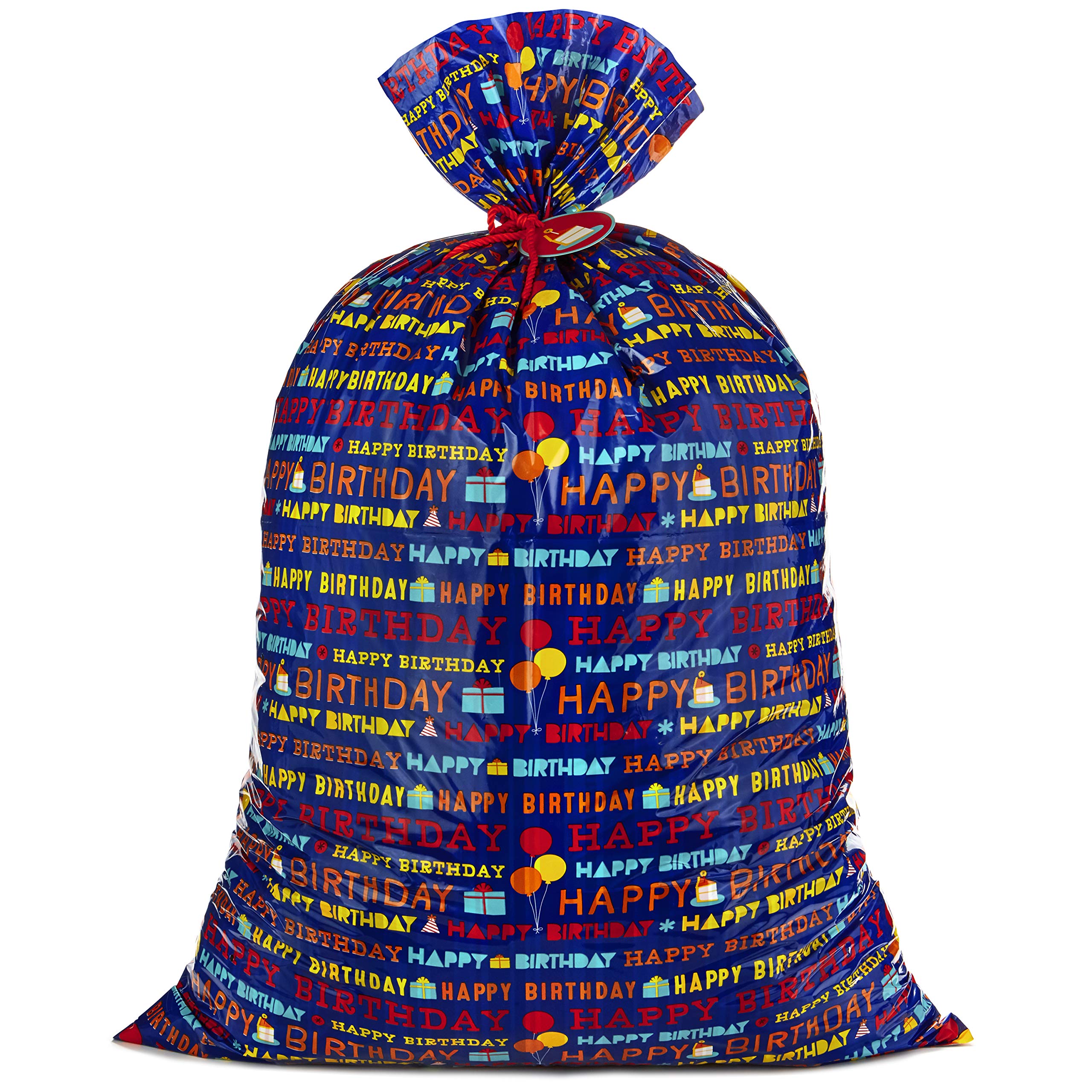 Hallmark 56" Large Plastic Gift Bag (Blue Happy Birthday) for Birthdays, Kids Parties and More