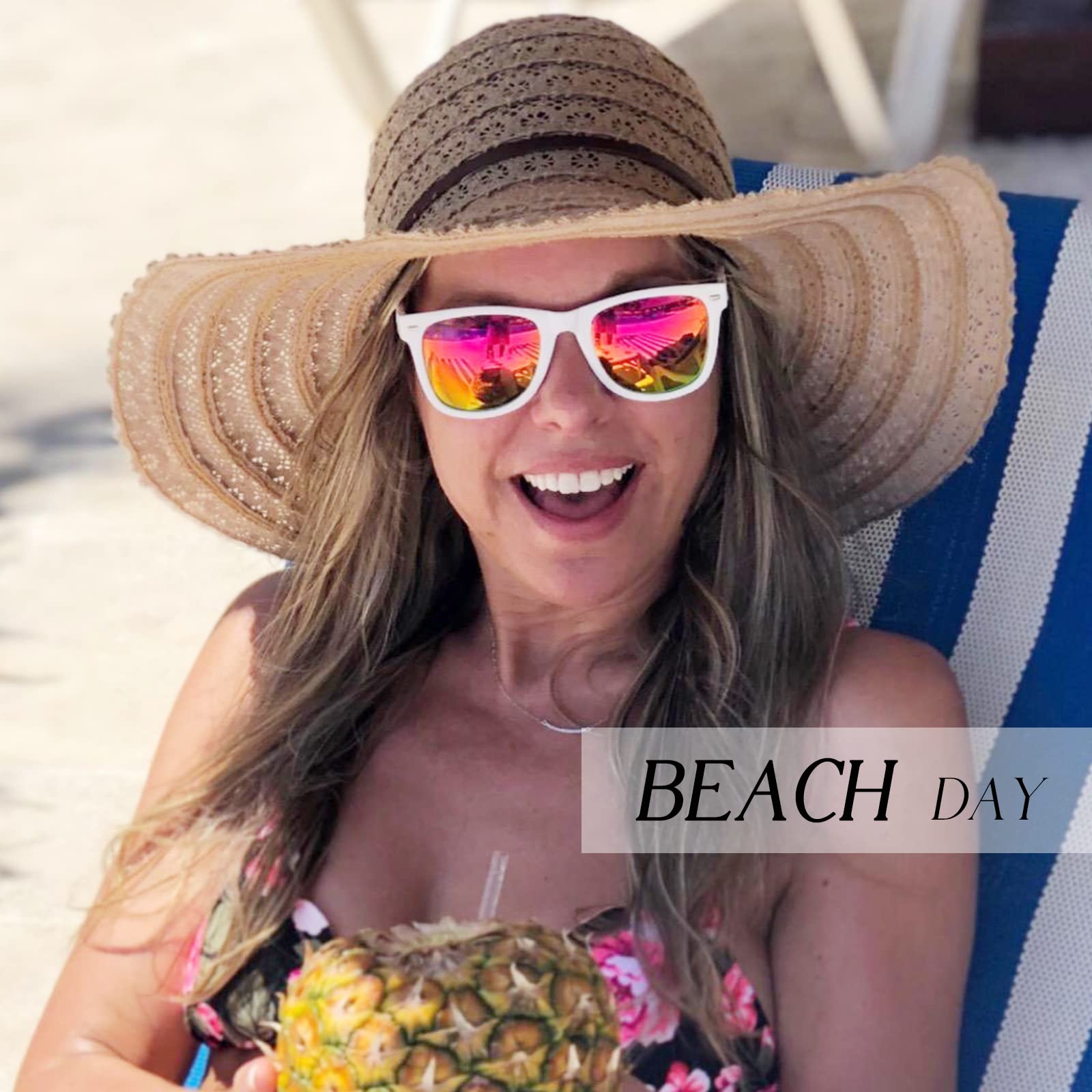 FURTALK Summer Beach Sun Hats for Women Wide Brim Foldable Floppy Travel Packable UPF Hat A-Khaki