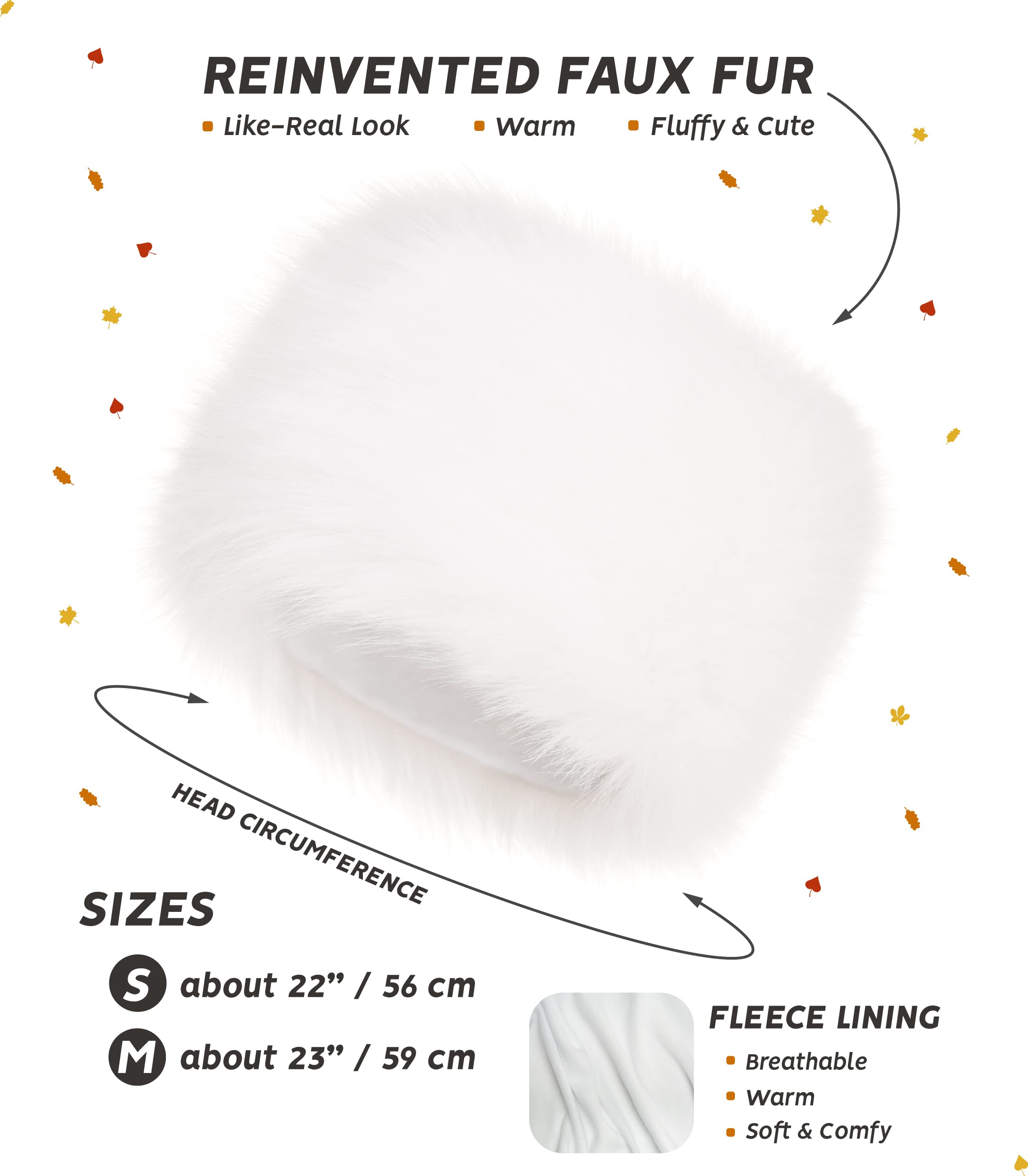 Futrzane Classic Cossack Hat - Faux Fur Hats for Women - Warm Furry Russian Hat (M, White Classic)