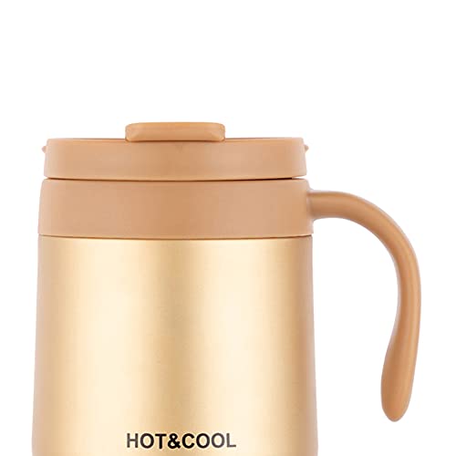 winnereco 350ml Stainless Steel Vacuum Flask Handle Lid Portable Water Cup (Gold)