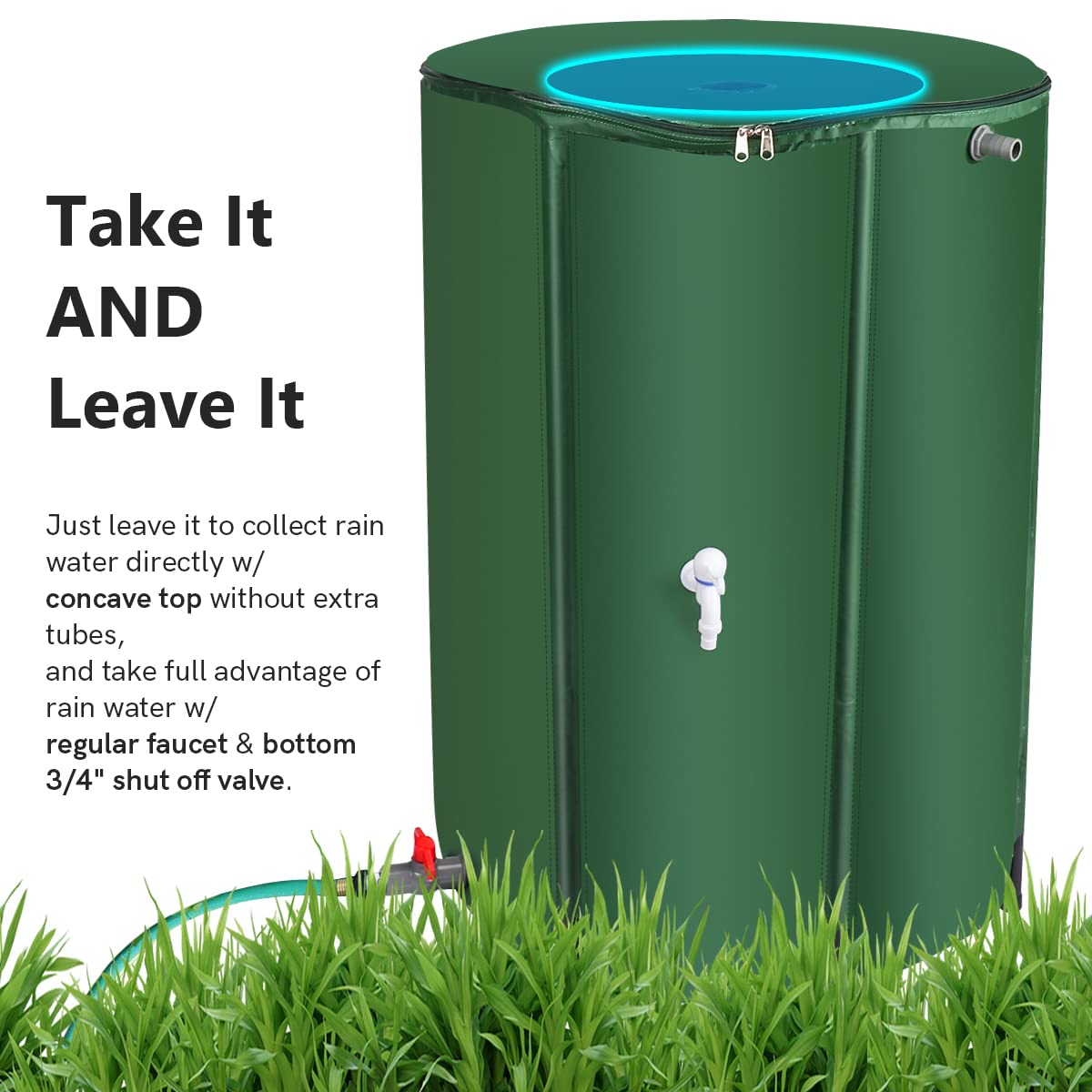 Fulgutonit 100 Gallon Rain Barrel, 100 Gal Gutter Rain Water Collection Barrel w/ 3/4" Shut Off Ball Valve, Faucet & Overflow, Collapsable Anti-Corruption PVC