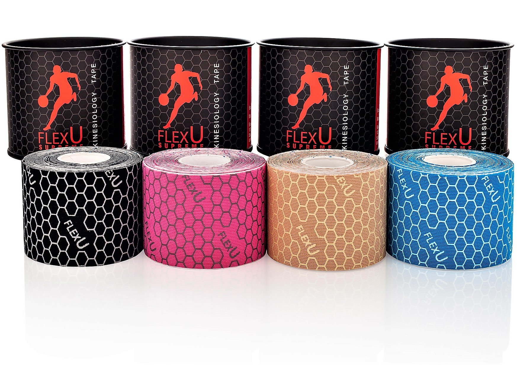 FlexU Synthetic Kinesiology Tape; Single Roll (Pre-Cut or Continuous); Advanced Strength and Flexibility Properties; Longer Lasting Therapeutic Recovery Tape;(pre-cut back)