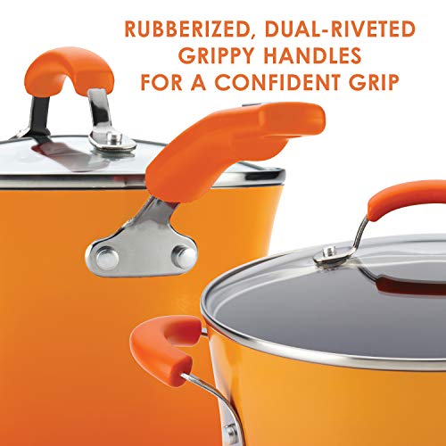 Rachael Ray Brights Nonstick Stock Pot/Stockpot with Lid - 6 Quart, Orange