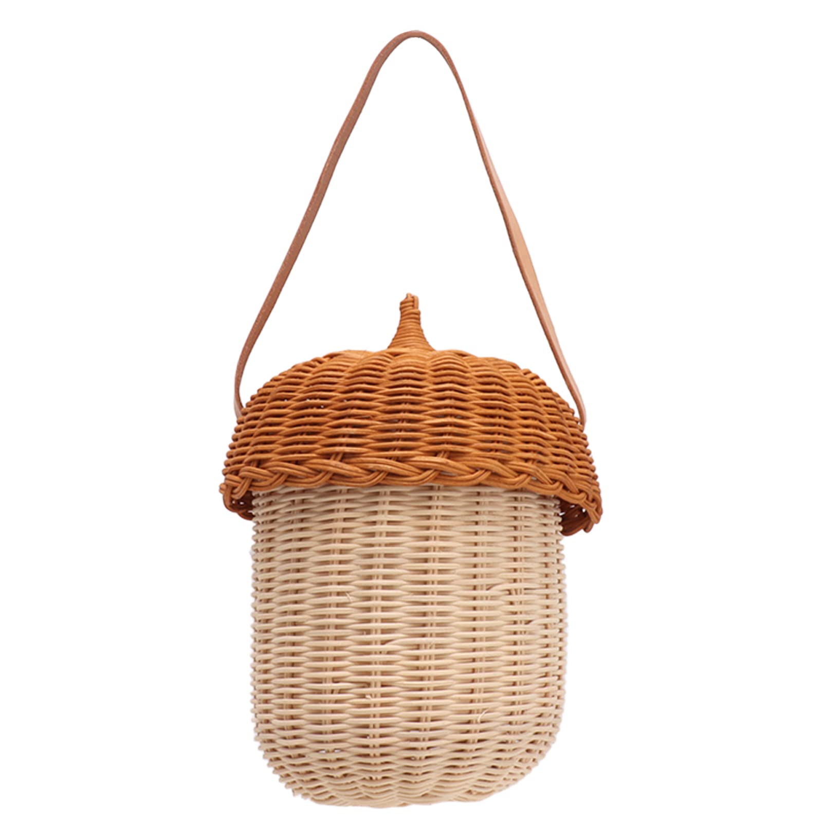 Zerodis Kids Rattan Storage Basket, Cute Photography Props Exquisite Hand Woven Decorative Rattan Basket Bag Acorn Shaped for Home (Large Handbag)